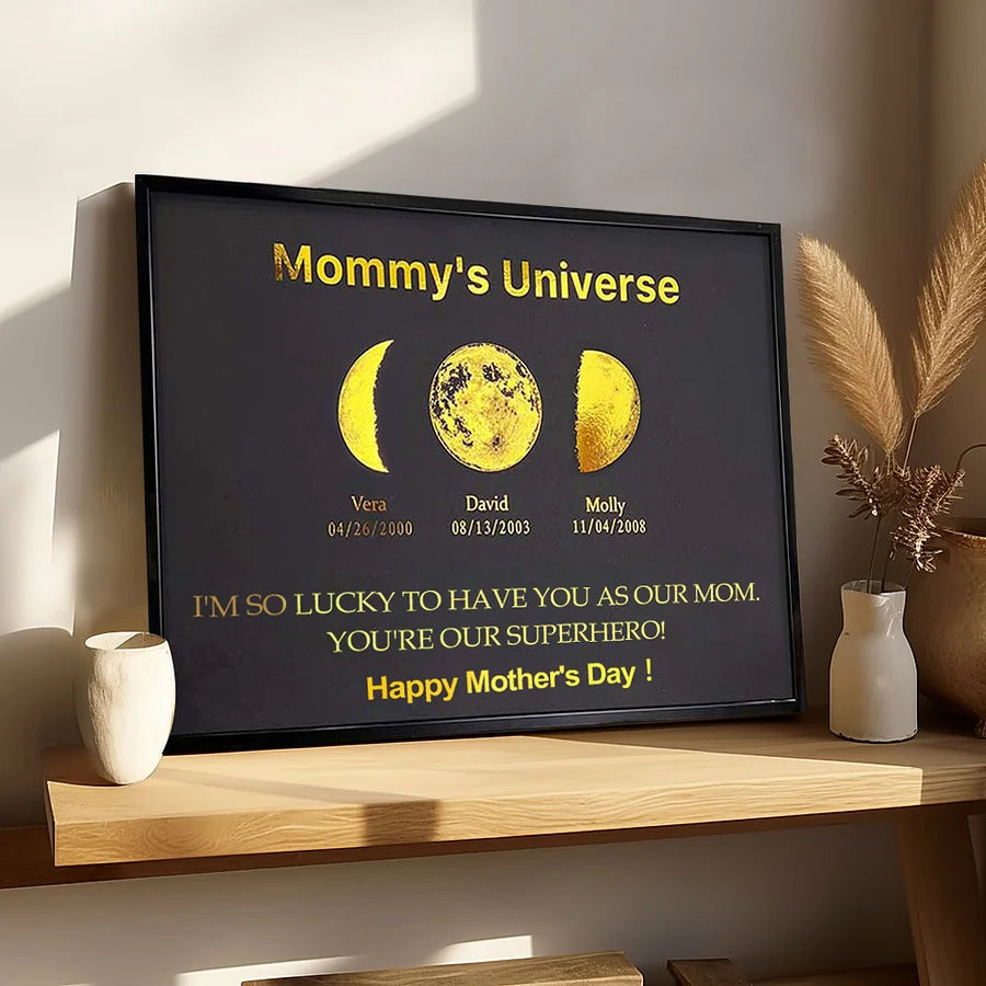 Custom Moon Phases Frame With Text & Date - Mommy's Universe - Gift fo ...