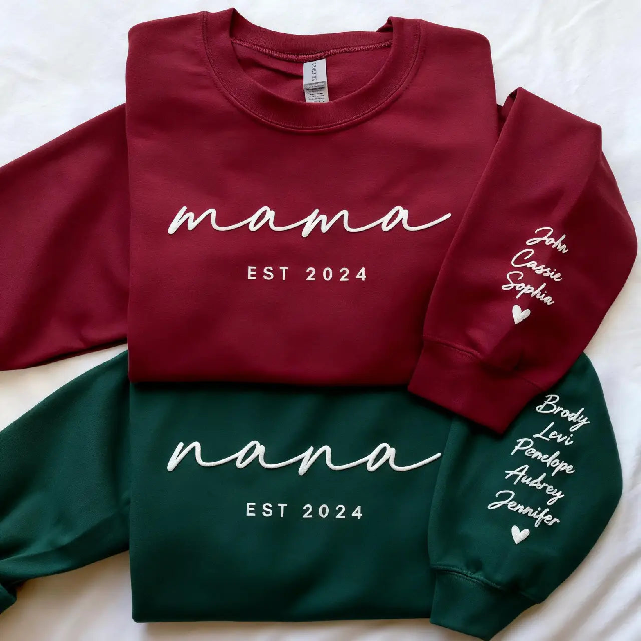 Custom Puff Print Sweatshirt Est Year with Kids Names on Sleeve – Broderft